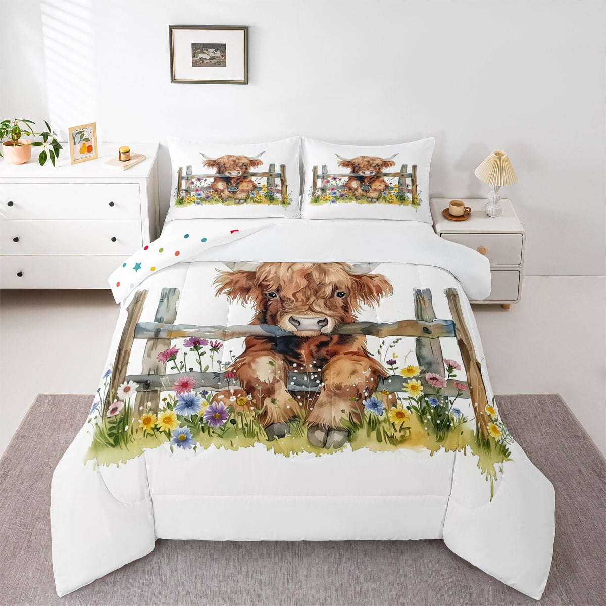 Manfei Highland Cattle 3-Piece Full Size Comforter Sets,Rustic Cabin ...