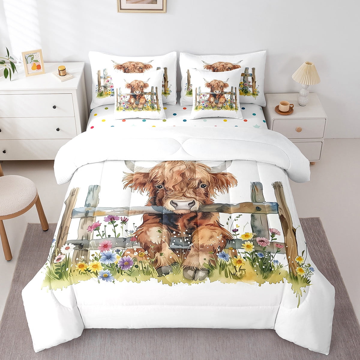 Manfei Highland Cattle 7 Pieces Bedding Comforter Set,Rustic Cabin Full ...