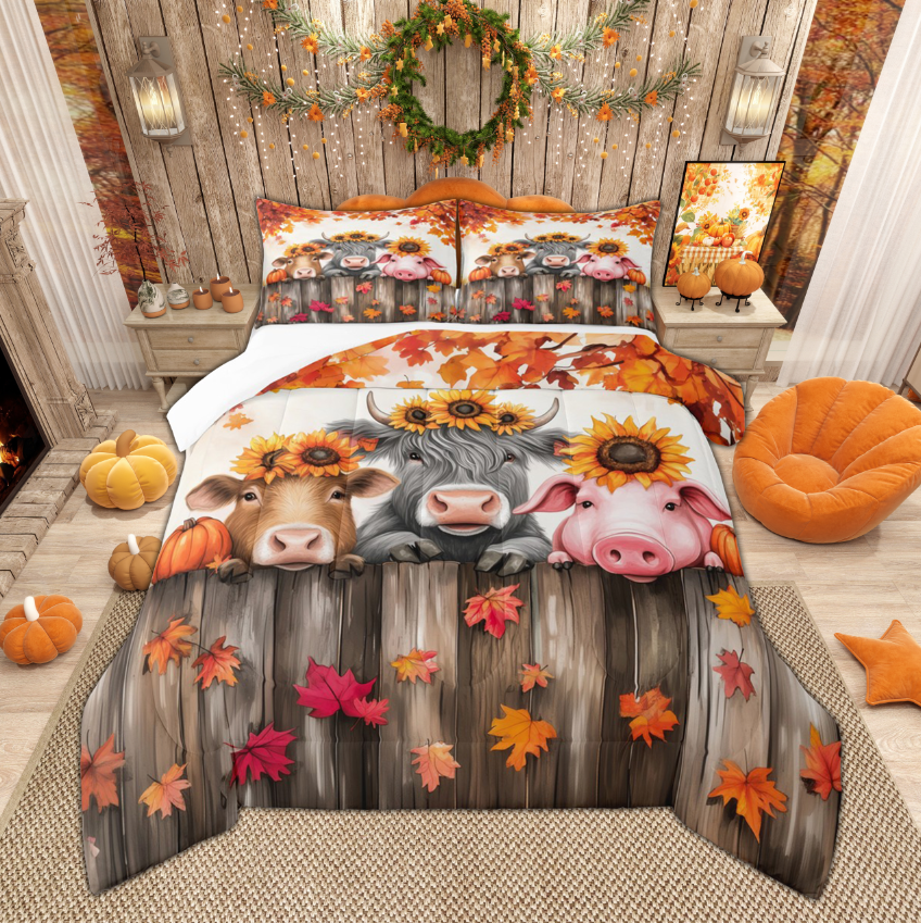 Manfei Highland Cow Pig Bedding Comforter Set, Cute Farm Animal Twin ...
