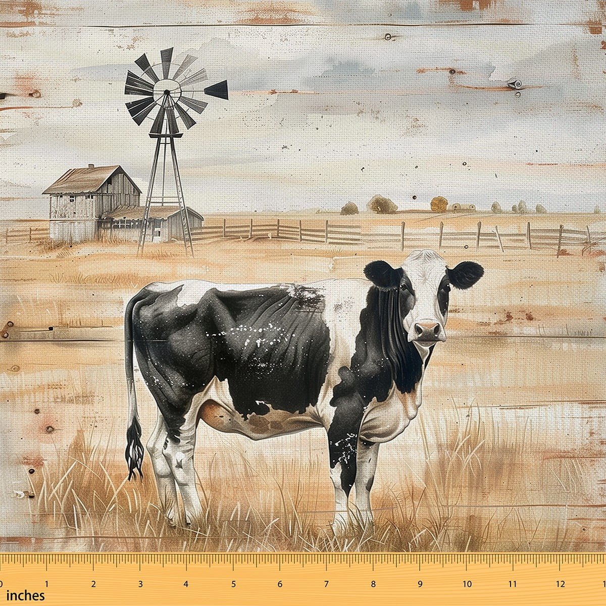 Manfei Highland Cow Sewing & Crafting Fabric (2 Yards), Rustic Windmill ...