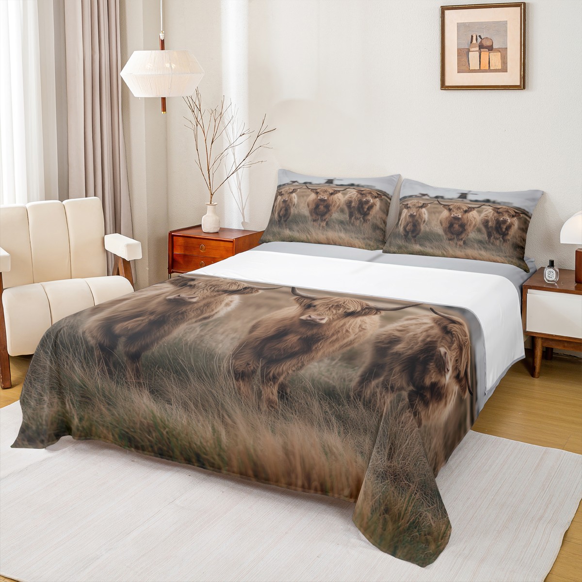 Manfei Highland Cow Twin Sheet Sets,Farm Animal Twin Fitted Sheet ...