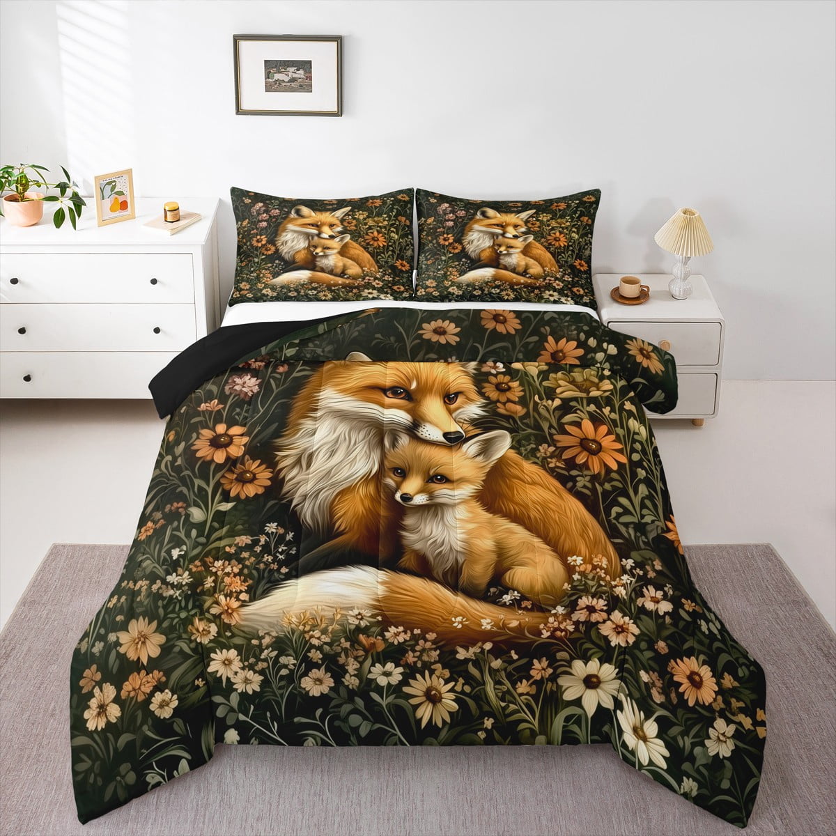 Manfei Hippie Animal Fox Bedding Comforter Set, Rustic Mandala Groovy ...