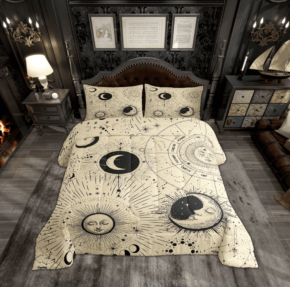 Manfei Hippie Astrology Queen Comforter Set for Teens, Mystic Moon Sun ...