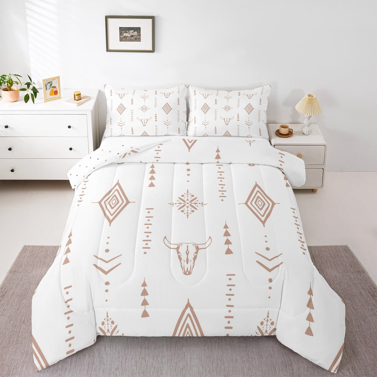 Manfei Hippie Aztec 3pcs King Size Comforter Sets,Bull Skull Bedding ...