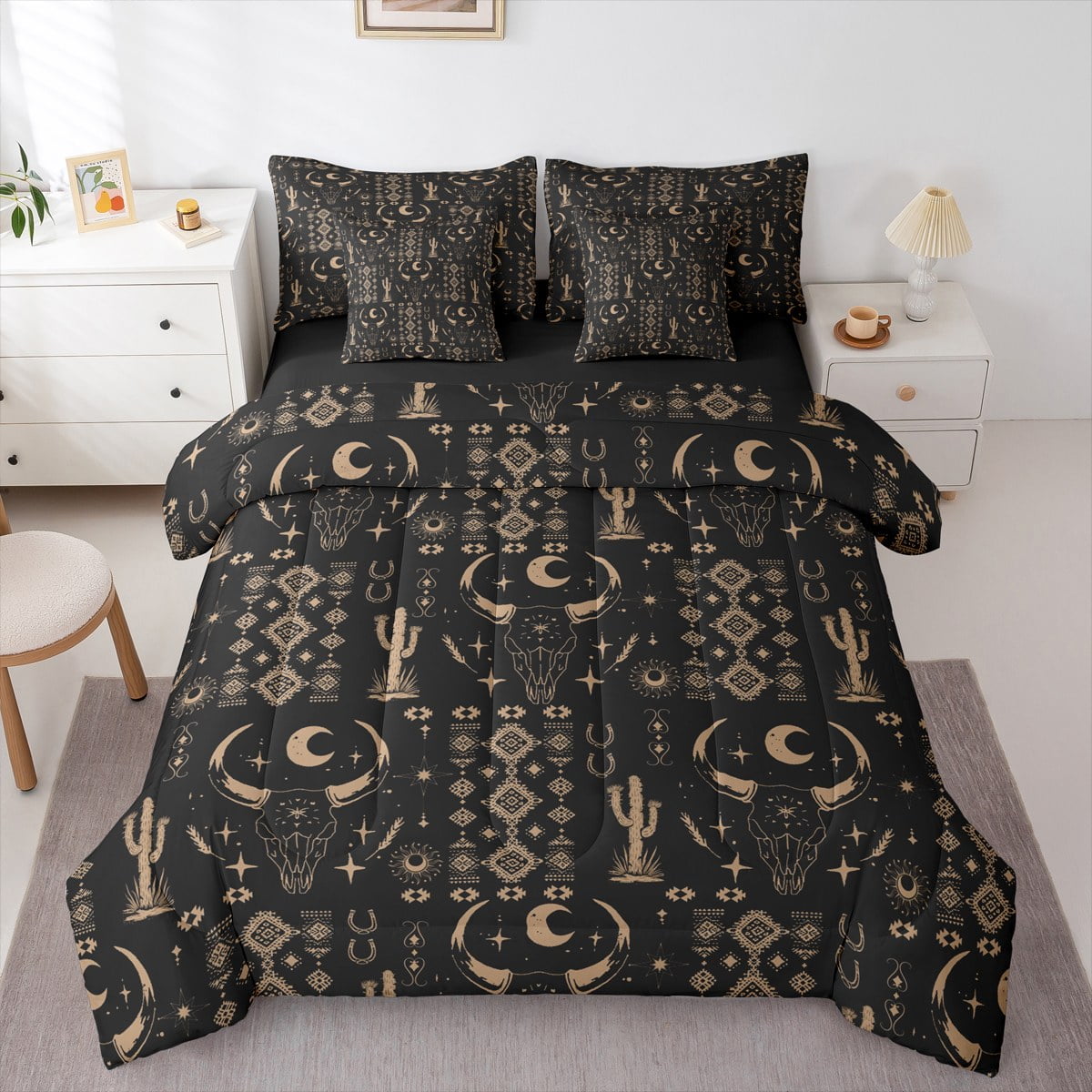 Manfei Hippie Aztec 7-Piece Bedding Comforter Set,Bull Skull King ...