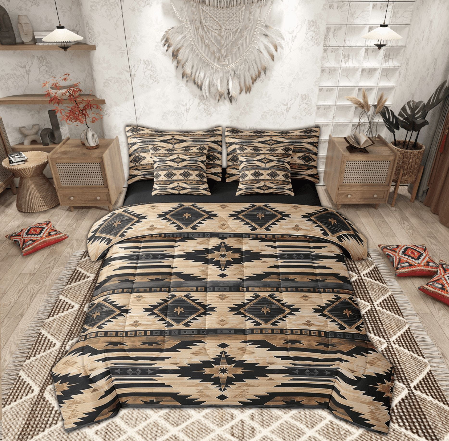 Manfei Hippie Aztec Bedding King Size, Pale Brown Bedding Sets King ...