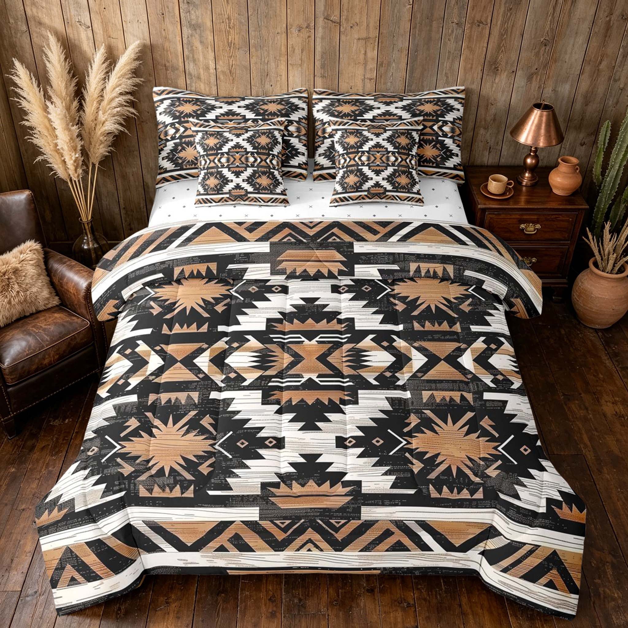 Manfei Hippie Aztec Geometric King Bedding, Southwestern King Bed in a ...