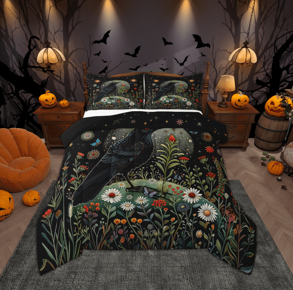 Manfei Hippie Black Crow Full Size Comforter Sets for Kids, Rustic ...