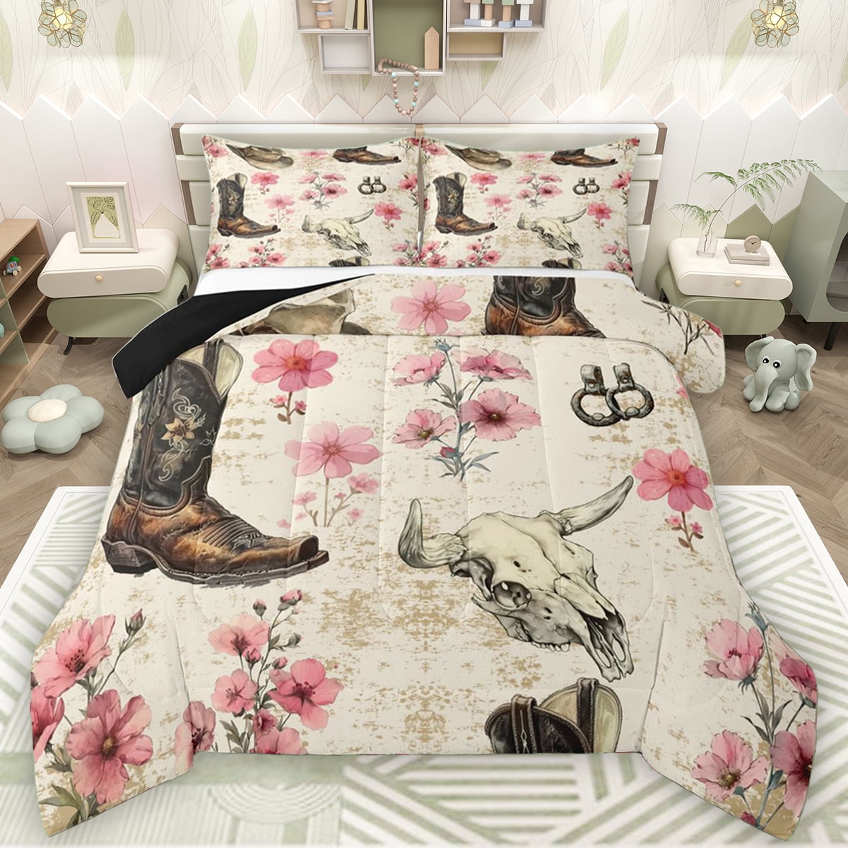 Manfei Hippie Cowgirl Cowboy Bedding Comforter Set, Tribal Sheep ...