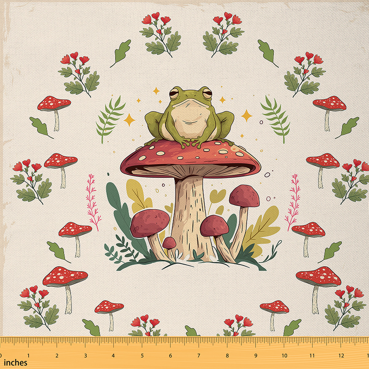 Manfei Hippie Frog Fabric by the Yard (10 Yards), Red Mushroom ...