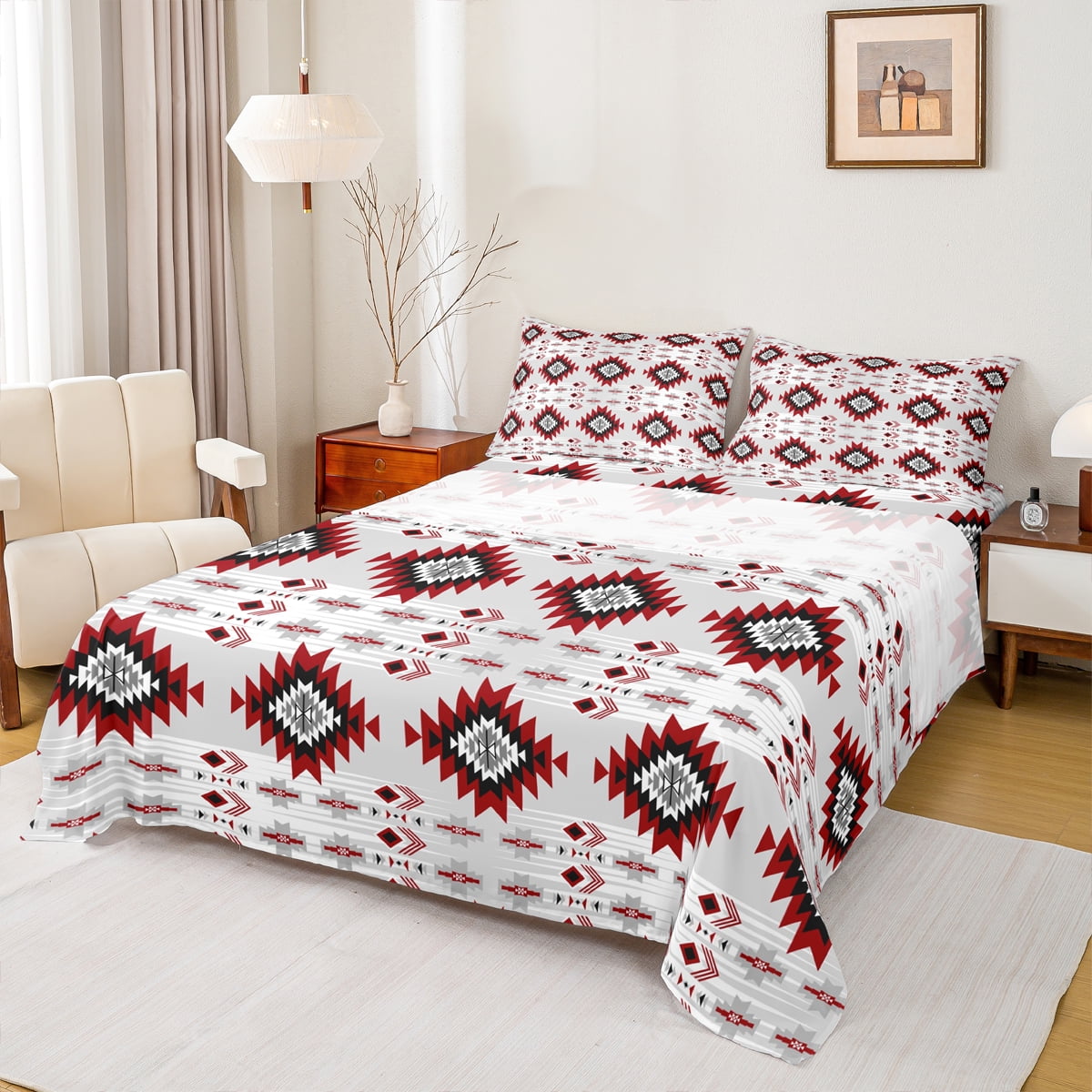 Manfei Hippie Geometry Aztec Full Size Sheets, Tribal Western Bohemian ...