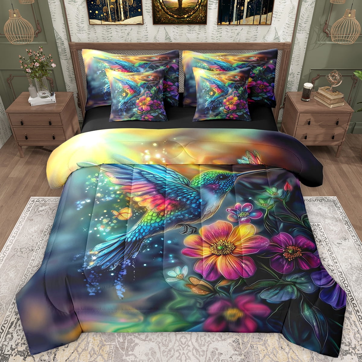 Manfei Hippie Hummingbird Twin Bedding Sets 7-Piece, Rustic Farmhouse ...
