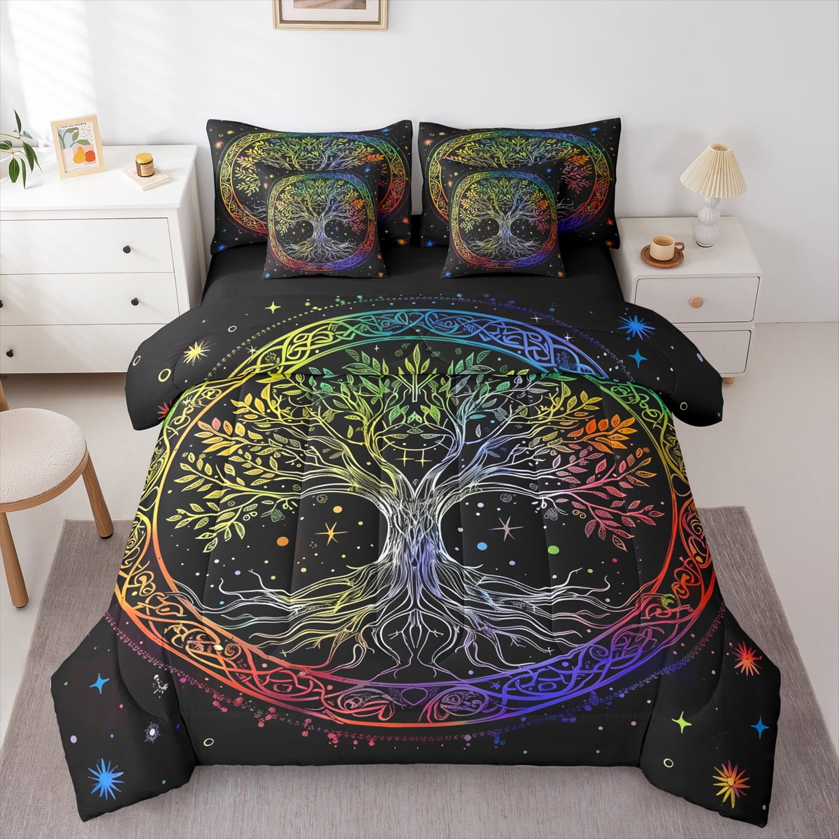 Manfei Hippie Life Tree Bedding Comforter Set 7-Piece for Kids, Vintage ...