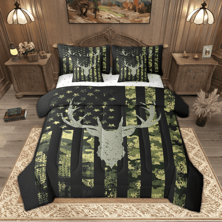 Manfei Hippie Moose Silhouette Bedding Comforter Set 7-Piece, Camo ...