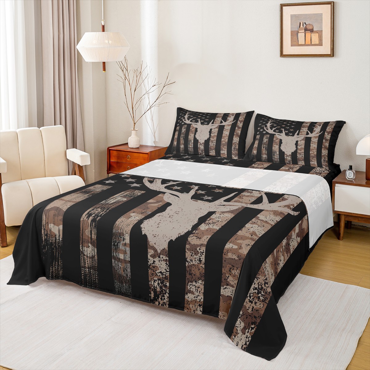 Manfei Hippie Moose Silhouette Full Size Sheets, Camo American Flag Bed ...