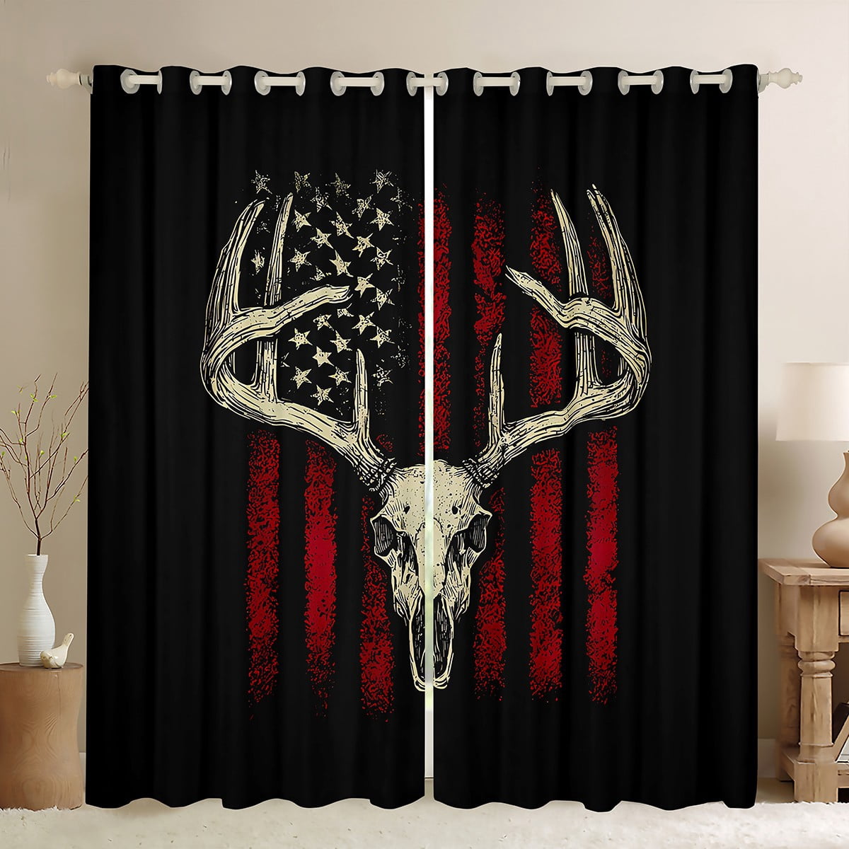 Manfei Hippie Moose Skull Blackout Curtains Set of 2 (52x84 Each ...