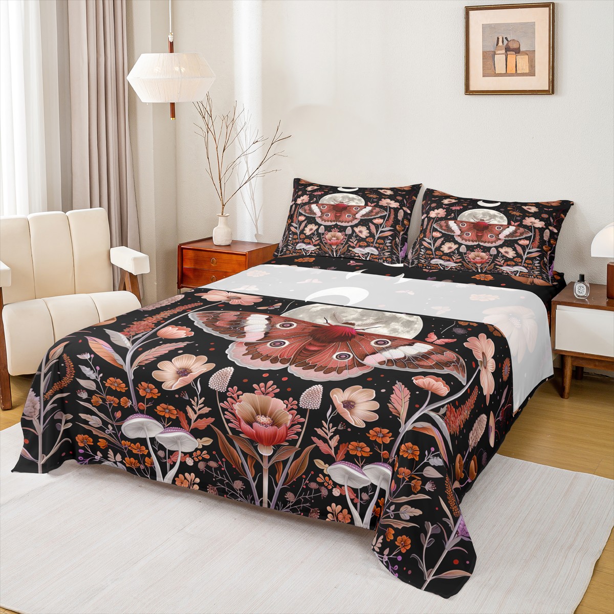 Manfei Hippie Moth Butterfly Full Size Sheets for Kids, Rustic Groovy ...