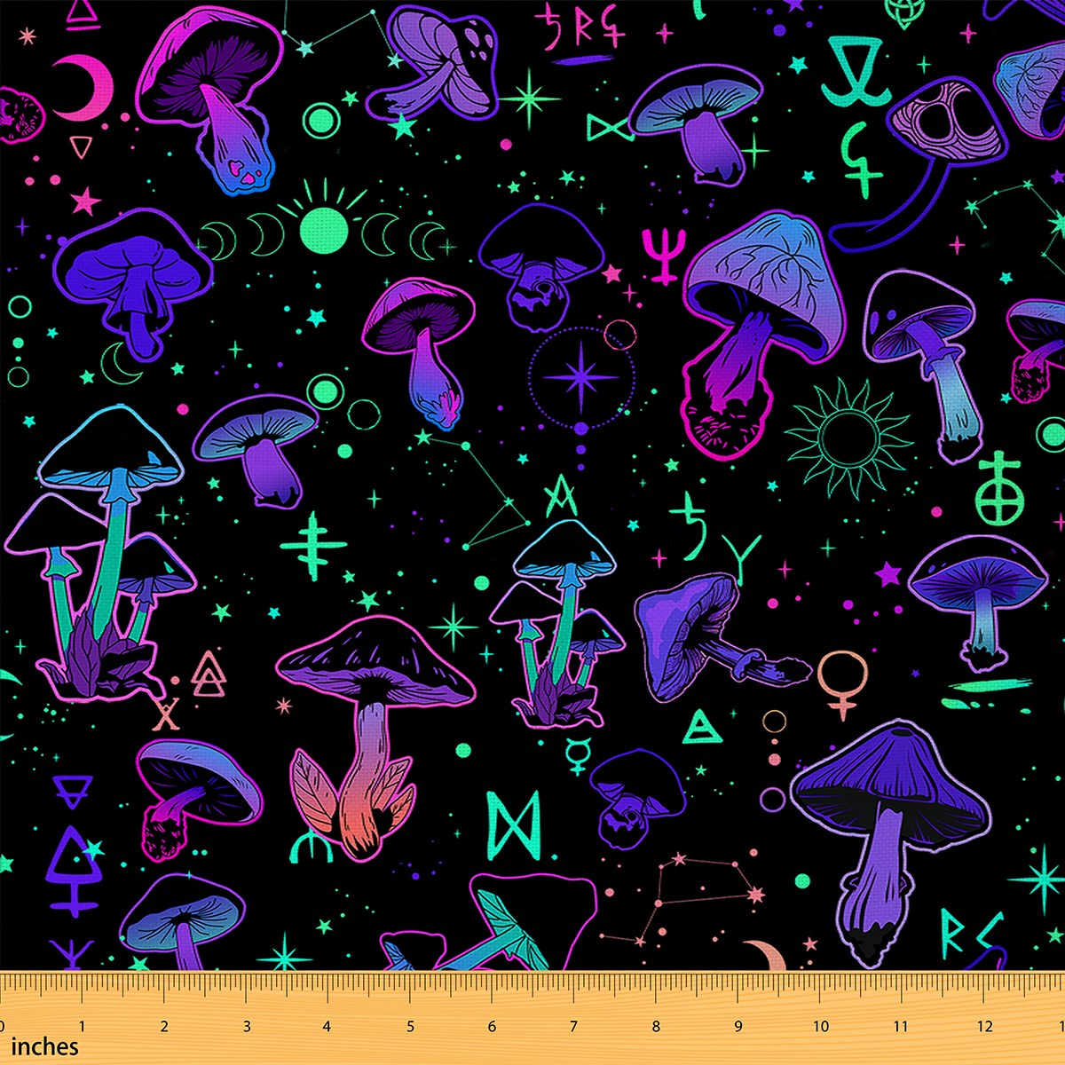 Manfei Hippie Mushroom Sewing & Crafting Fabric (1 Yard), Sun Moon ...