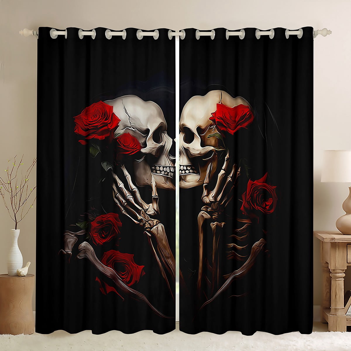 Manfei Hippie Skull Skeleton Blackout Curtains Set of 2 (52x84 Each ...