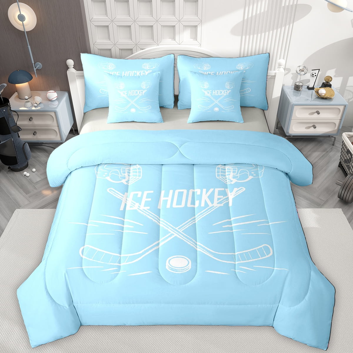Manfei Hockey Ball Gamer 7-Piece Bedding Comforter Set,Sport Theme King ...