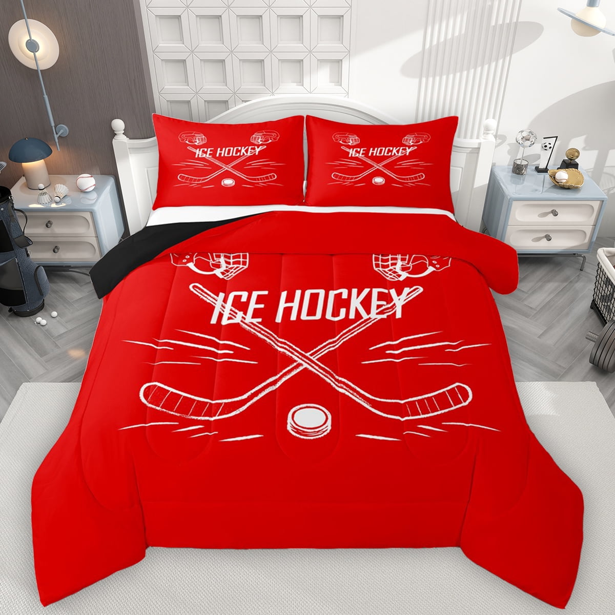 Manfei Hockey Ball Sport Queen Comforter Set,Game Gamer Bedding Sets ...