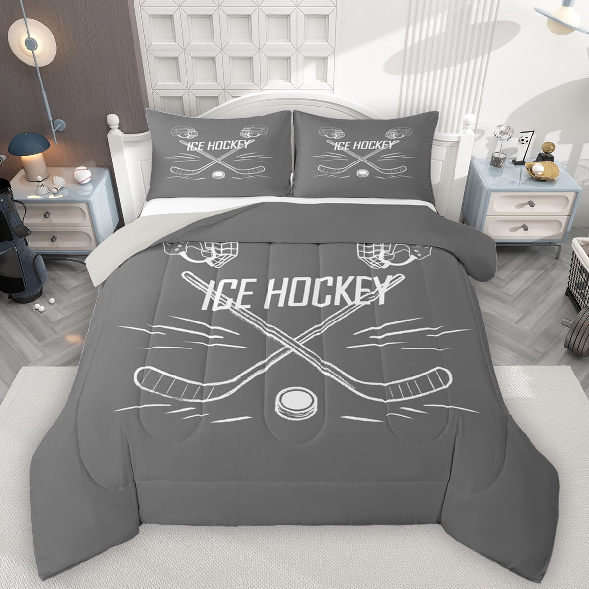 Manfei Hockey Gamer Bedding Comforter Set,Ice Sport Theme Twin ...