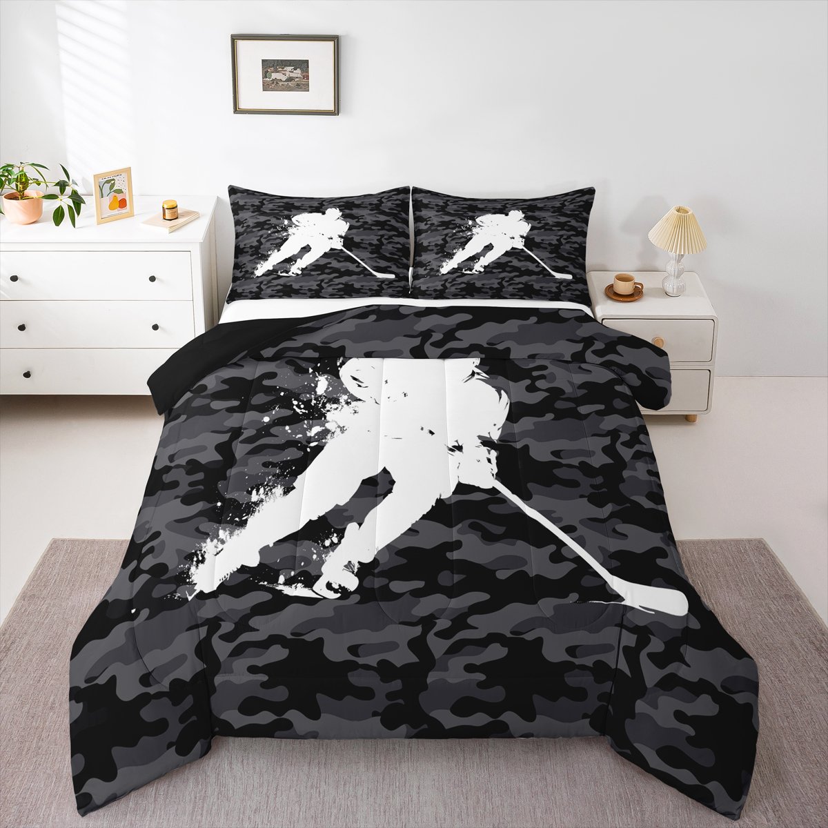 Manfei Hockey Player Slihouette Full Size Comforter Sets,Military ...