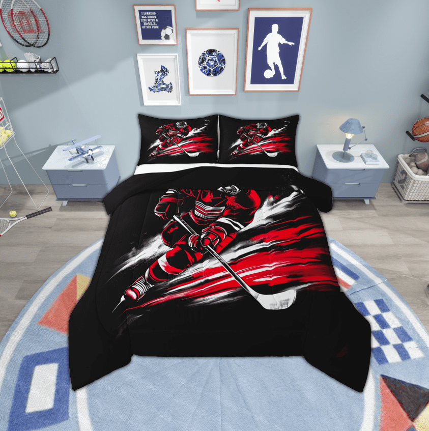 Manfei Hockey Sport Queen Comforter Set,Boys Ball Game Bedding Sets ...