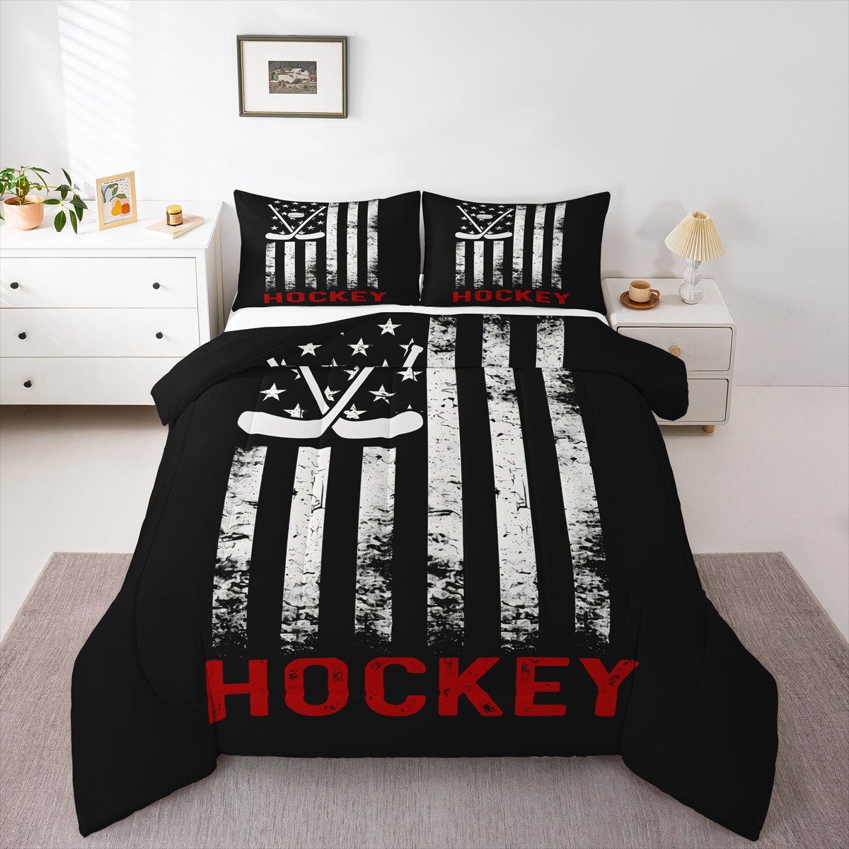 Manfei Hockey Sports Full Size Comforter Sets,American Flag Bedding ...