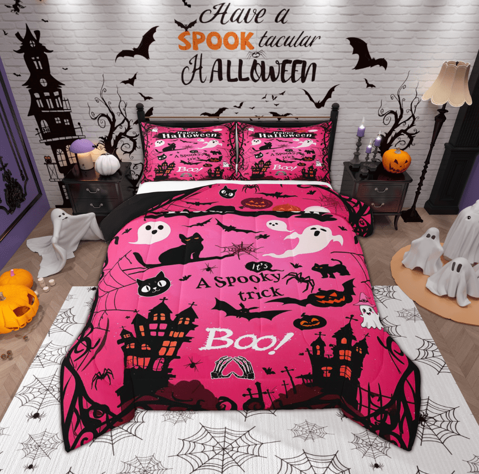 Manfei Horror Ghost Child Bedding Comforter Set, Spooky Trick Cat Twin ...