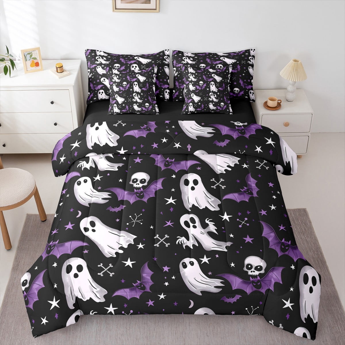 Manfei Horror Ghost Skeleton 7-Piece Bedding Comforter Set,Spooky ...