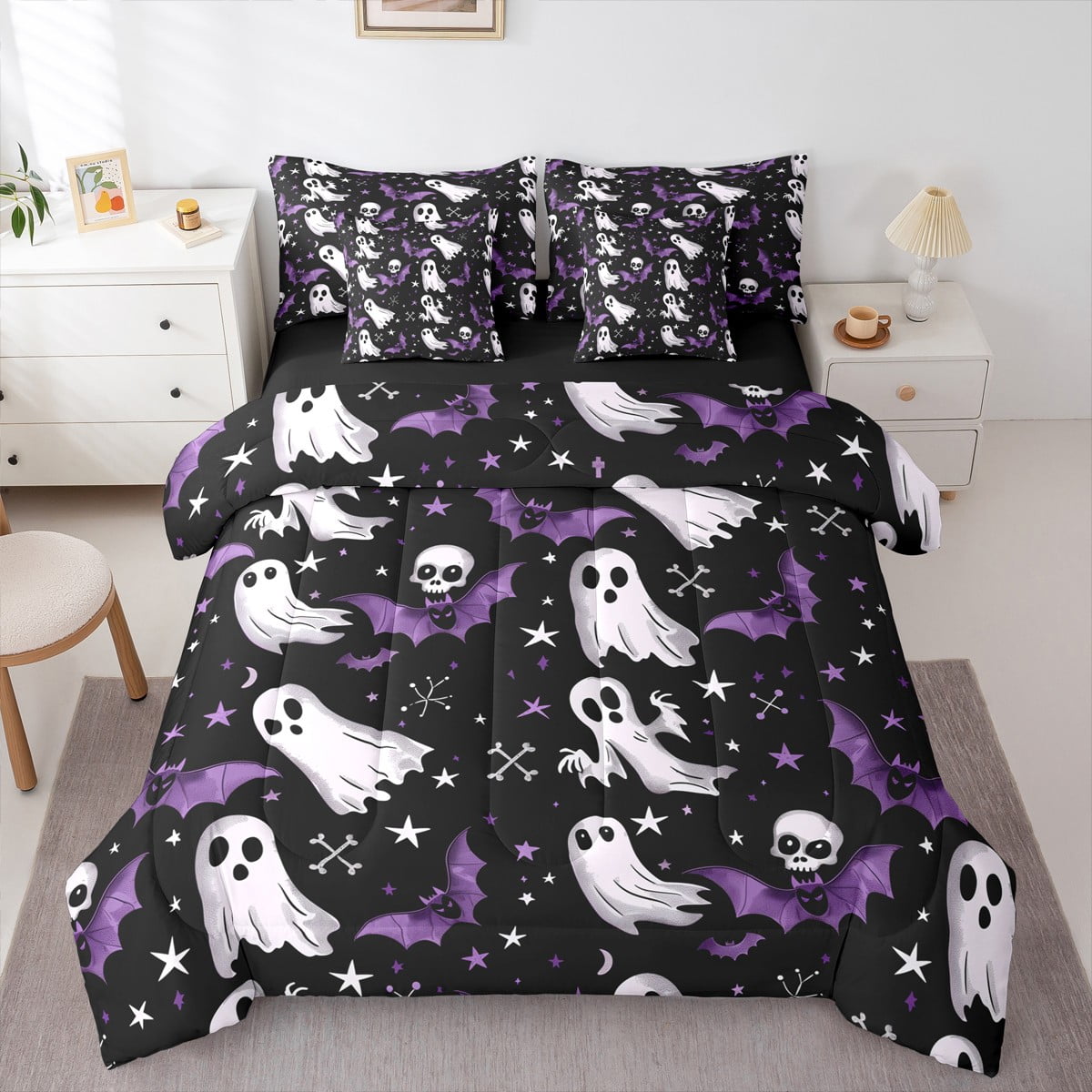 Manfei Horror Ghost Skeleton 7 Pieces Bedding Comforter Set,Spooky ...