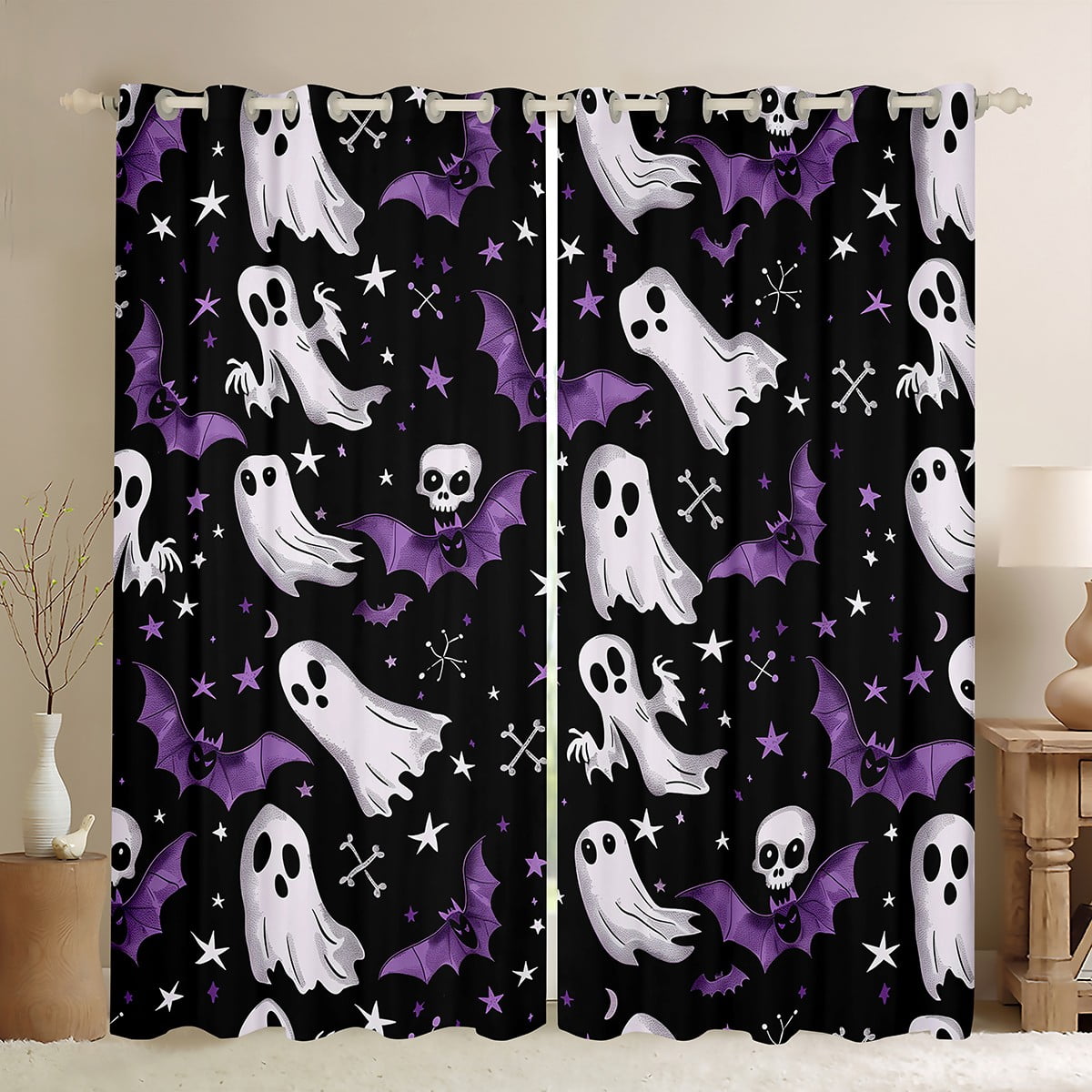 Manfei Horror Ghost Skeleton Blackout Curtains Set of 2 (52x84 Each ...