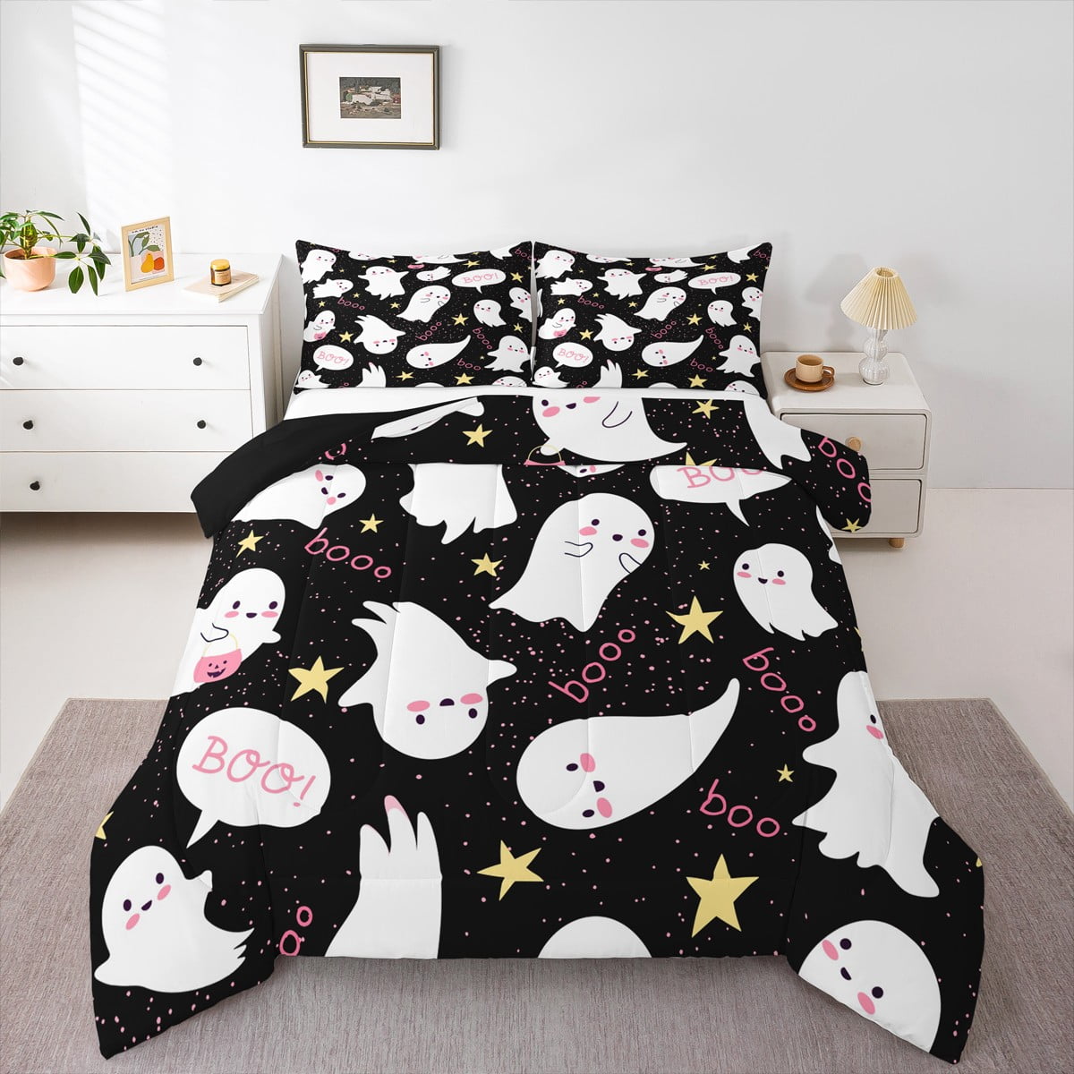 Manfei Horror Halloween Queen Comforter Set,White Ghost Bedding Sets ...
