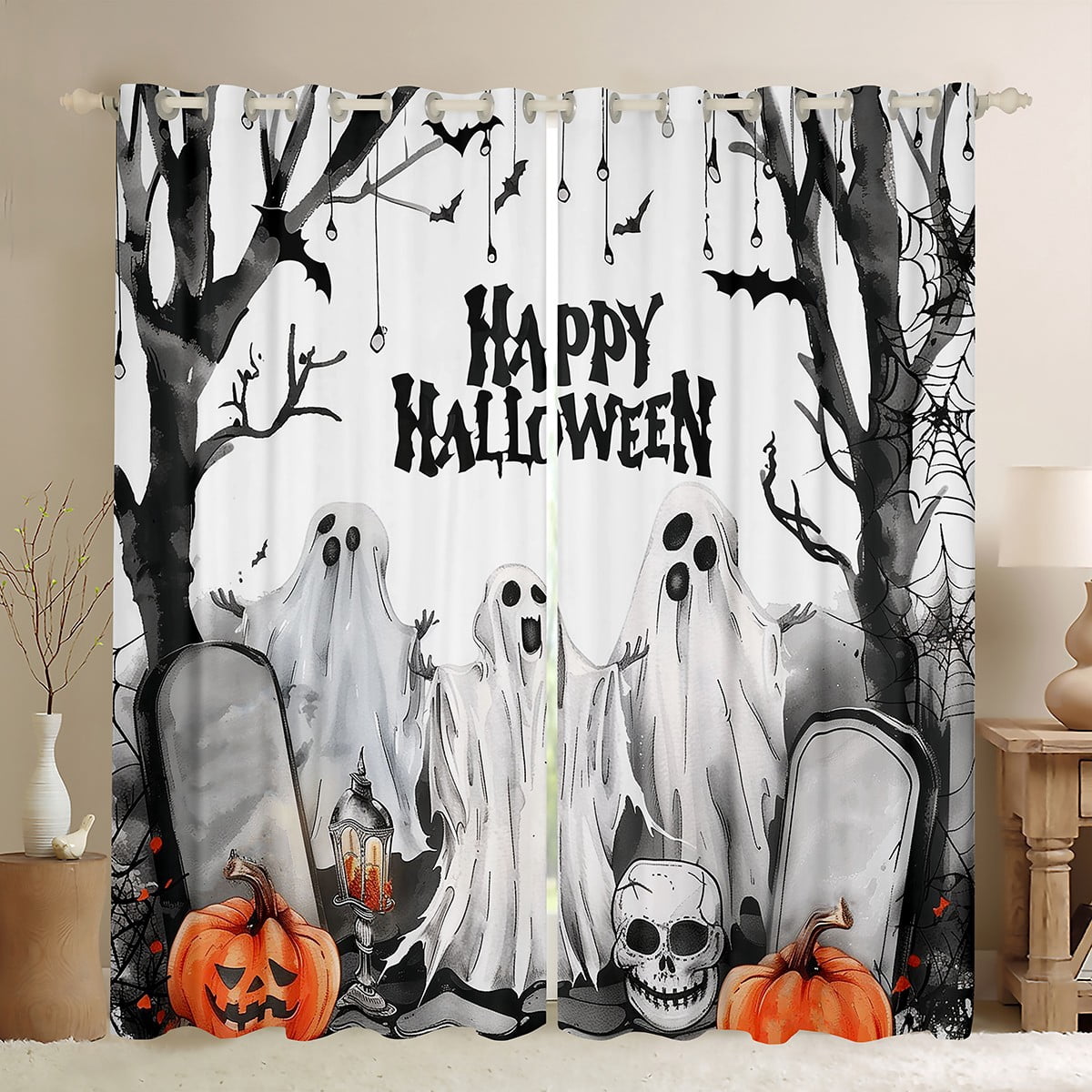 Manfei Horror Skeleton Ghost Blackout Curtains Set of 2 (38x54 Each ...
