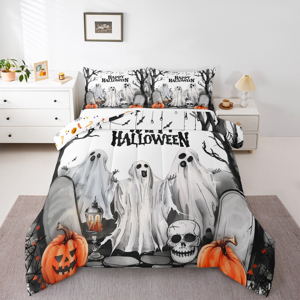 Manfei Horror Skeleton Ghost Full Size Comforter Sets,Spooky Halloween ...
