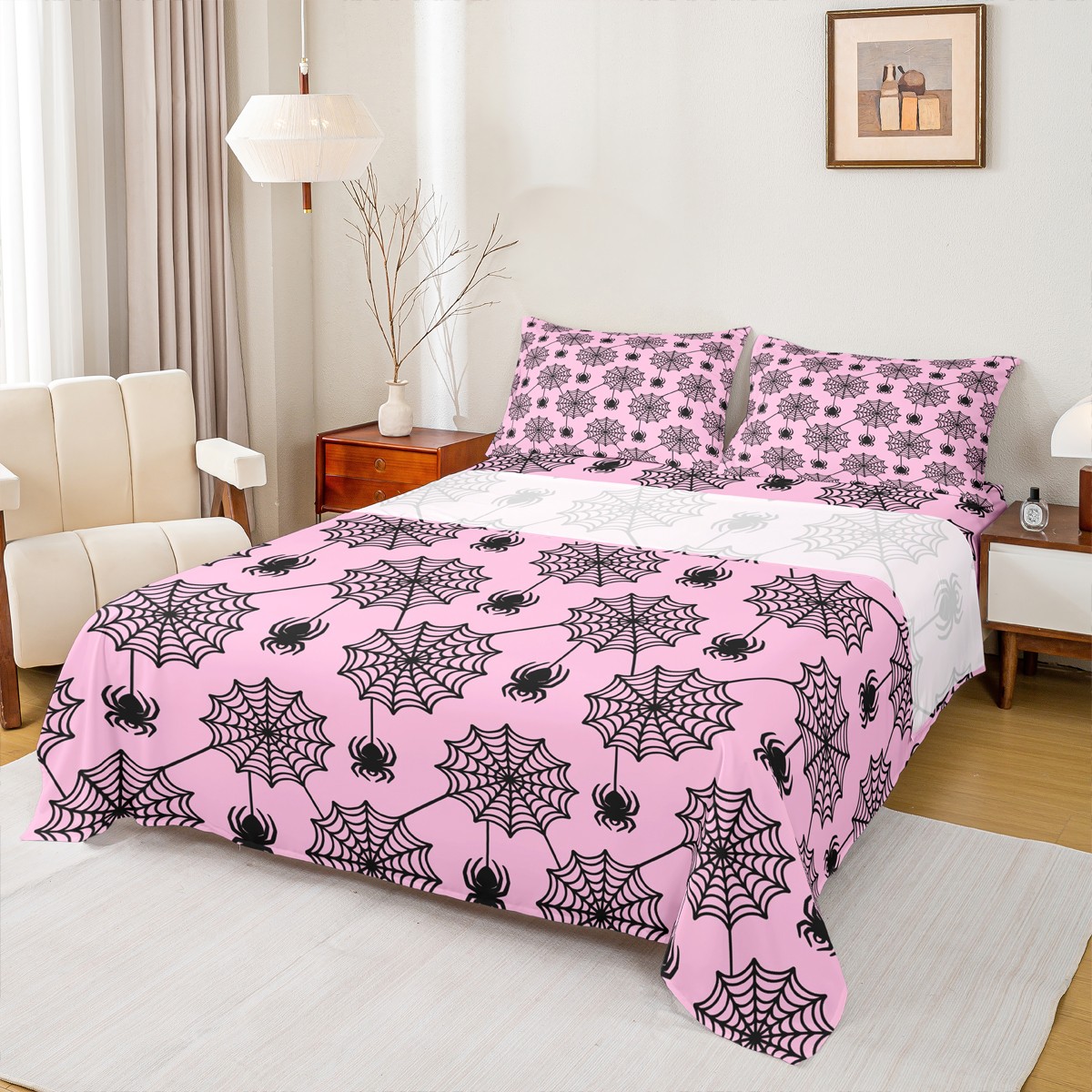 Manfei Horror Spider Web Full Size Sheets,Halloween Theme Bed Sheets ...