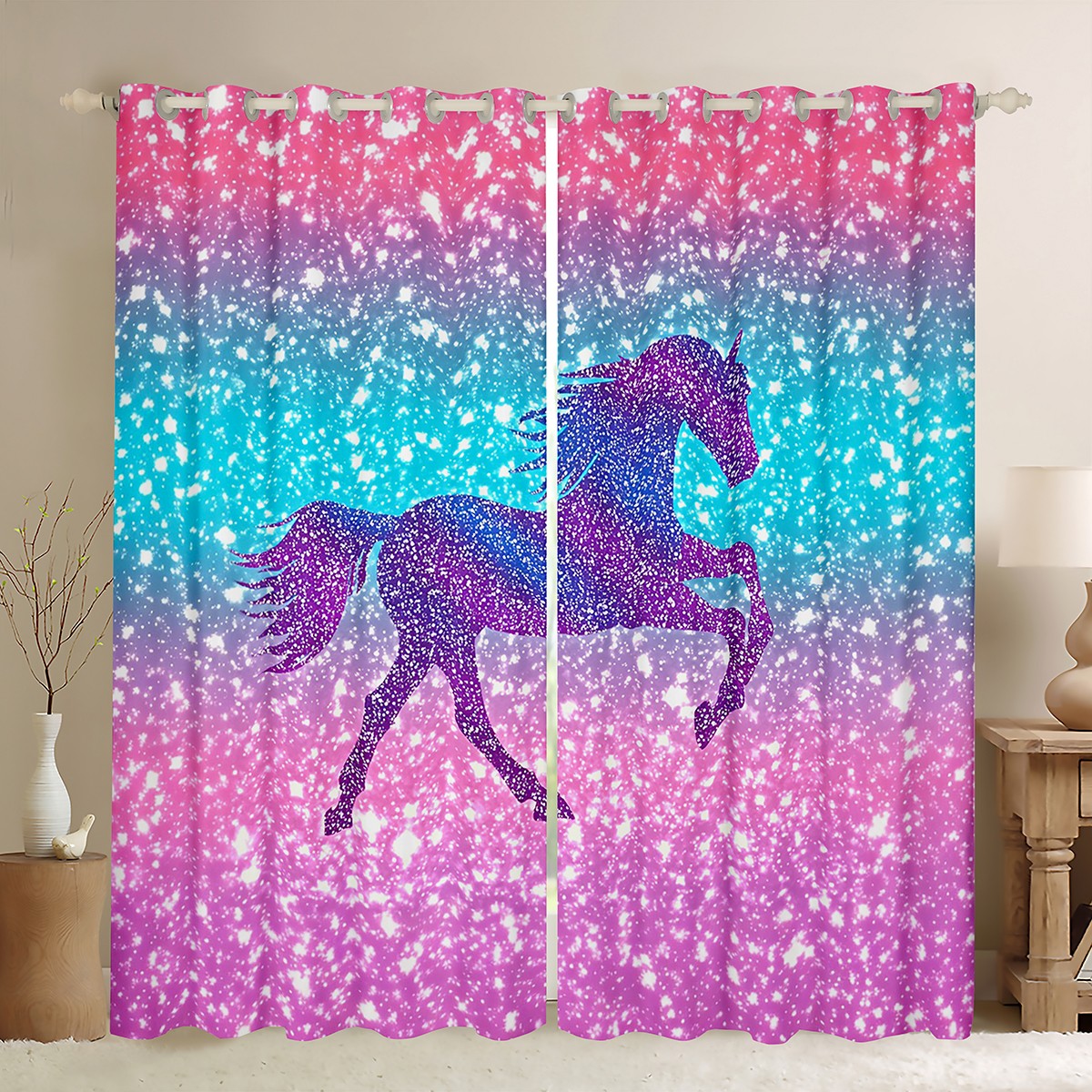 Manfei Horse Slihouette Curtains and Drapes,Chic Glitter Print Black ...