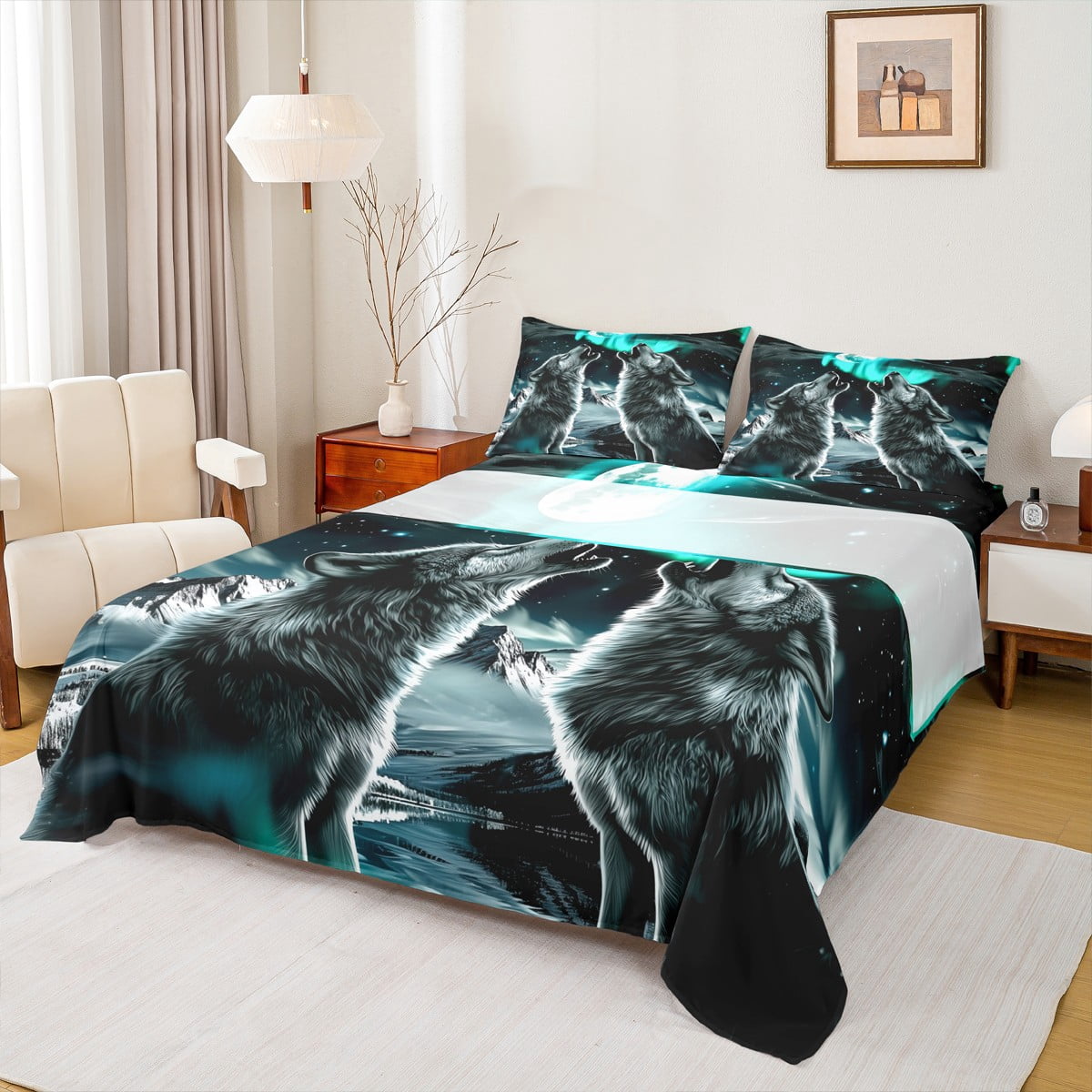 Manfei Howling Wolf Twin Sheet Sets, Afro Safari Animal Wildlife Twin ...