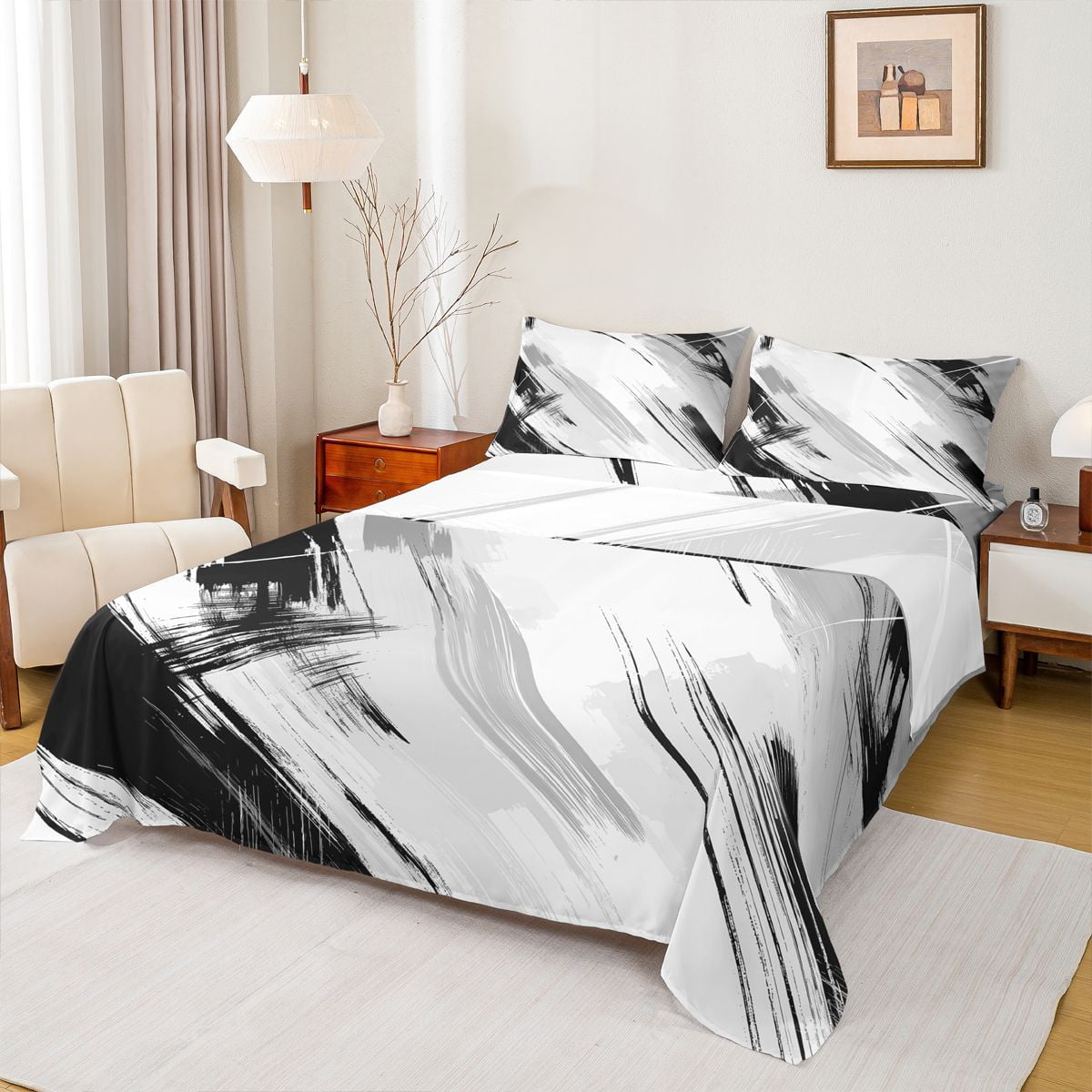 Manfei Hray Black Graffiti Full Size Sheets,Modern Fulid Ink Bed Sheets ...