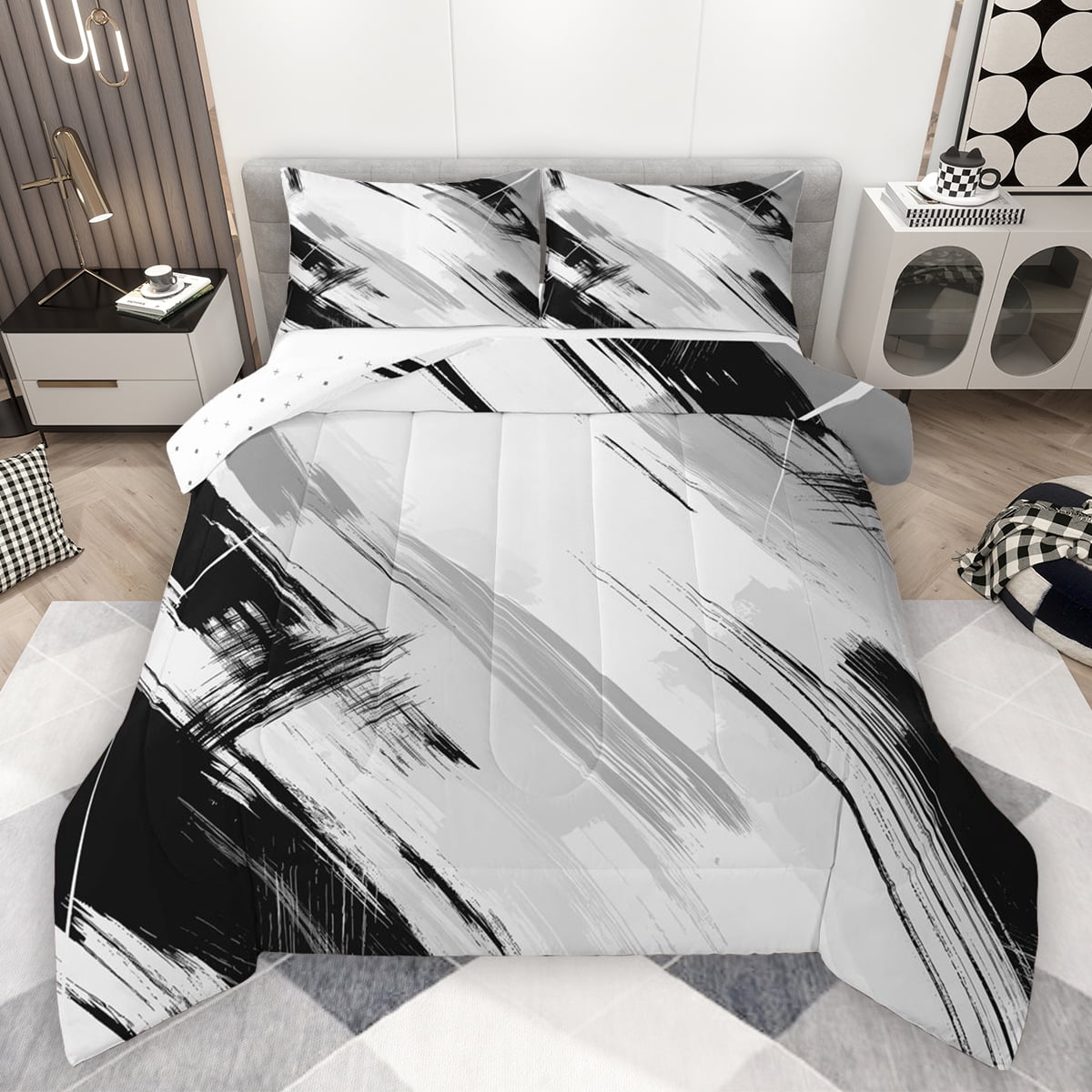 Manfei Hray Black Graffiti Queen Comforter Set,Modern Fulid Ink Bedding ...