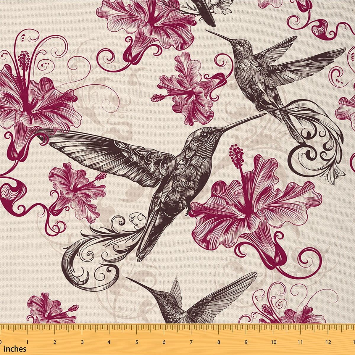 Manfei Hummingbird Print Fabric by the Yard (1 Yard), Vintage Morning ...