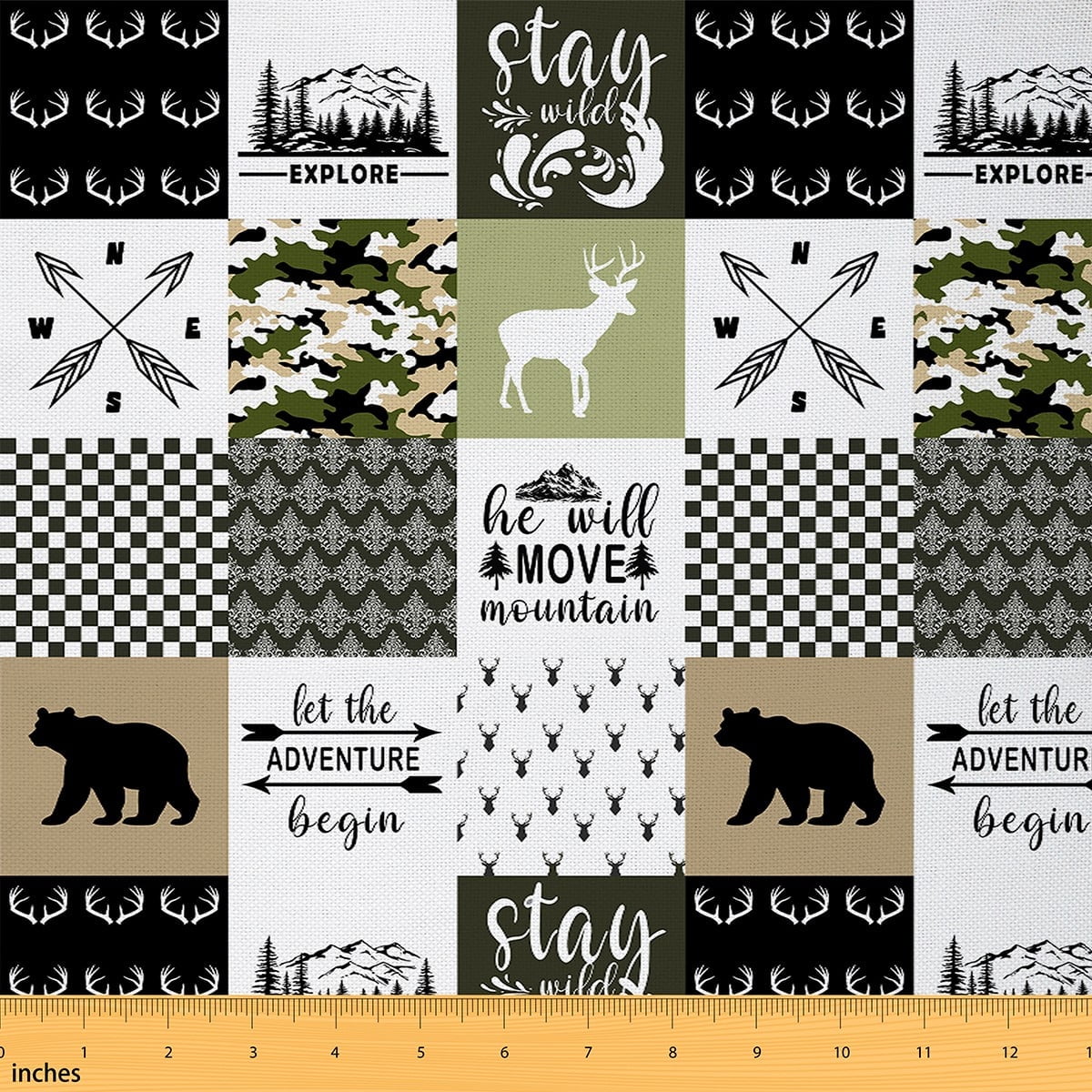 Manfei Hunting Animal Fabric by the Yard (3 Yards), Rustic Checkered ...