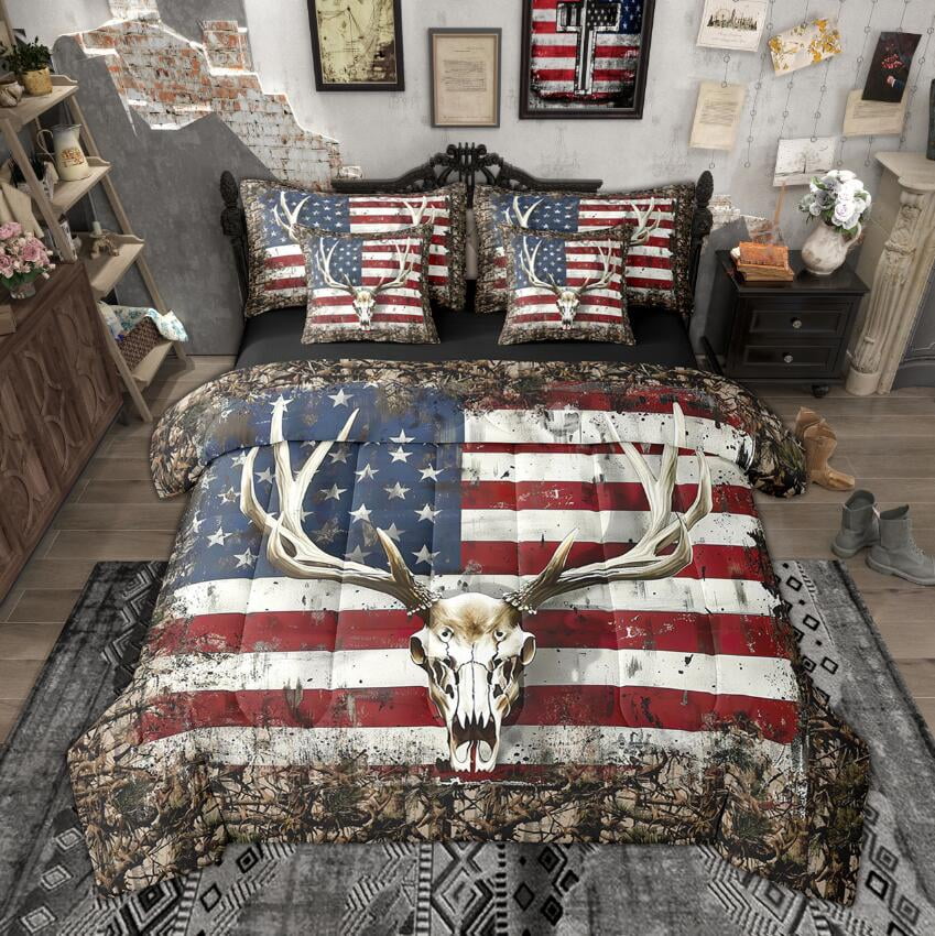 Manfei Hunting Deer Moose Bedding Comforter Set 7-Piece, Vintage ...