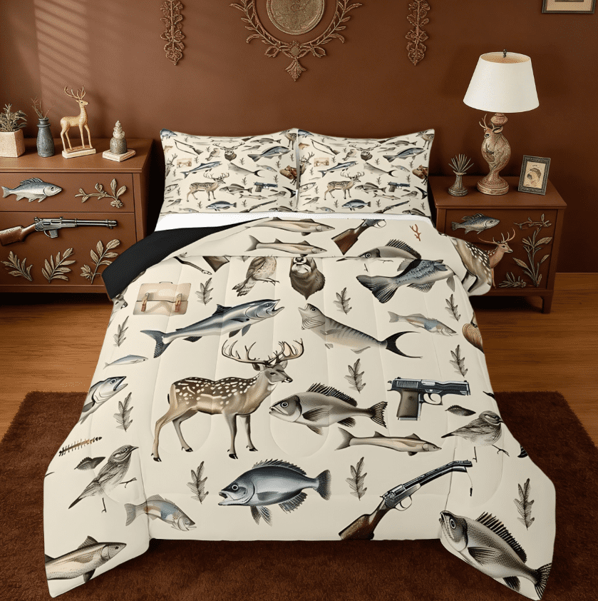 Manfei Hunting And Fishing Queen Comforter Set,Deer Hunting Big Bass ...