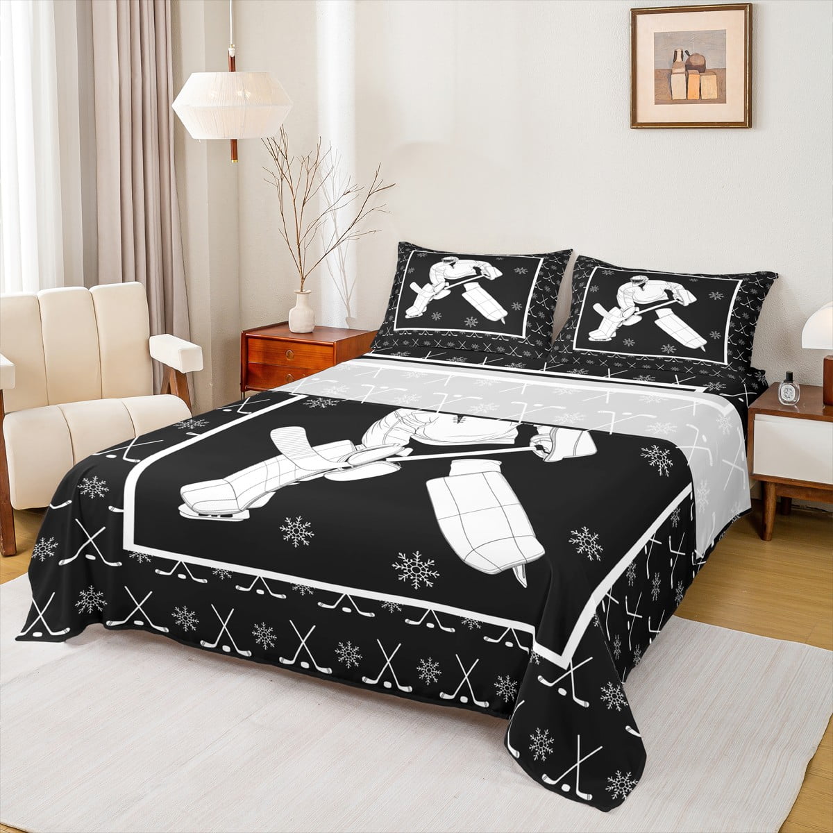 Manfei Ice Hockey Bed Sheets,Kids Sports Game King Sheets,White ...
