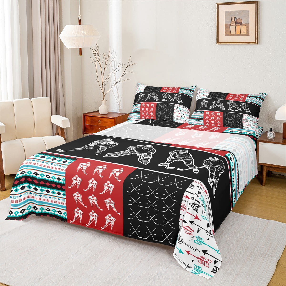 Manfei Ice Hockey Sport Full Size Sheets,Ball Gamer Gaming Bed Sheets ...
