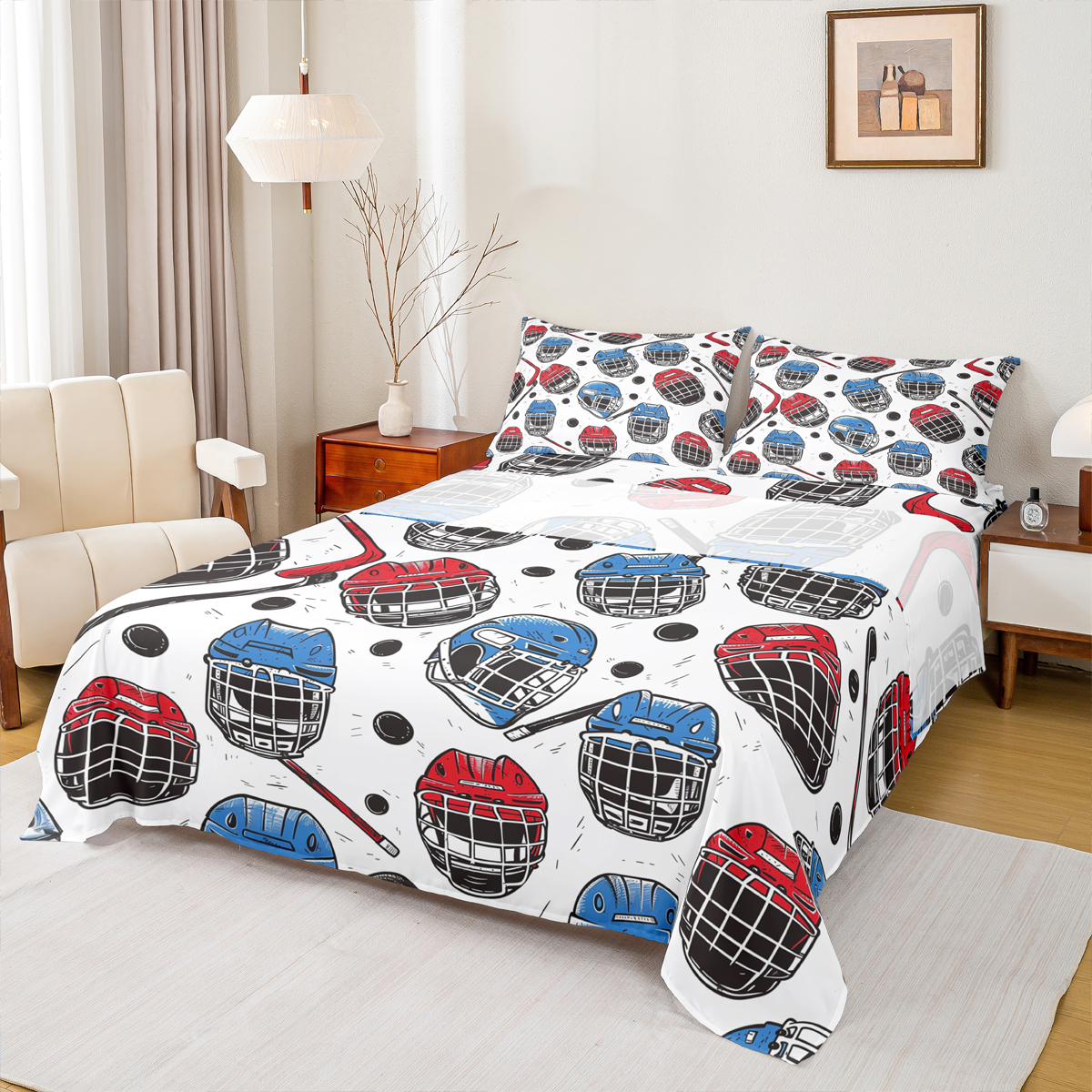 Manfei Ice Hockey Sports Full Size Sheets,Ball Game Gaming Bed Sheets ...