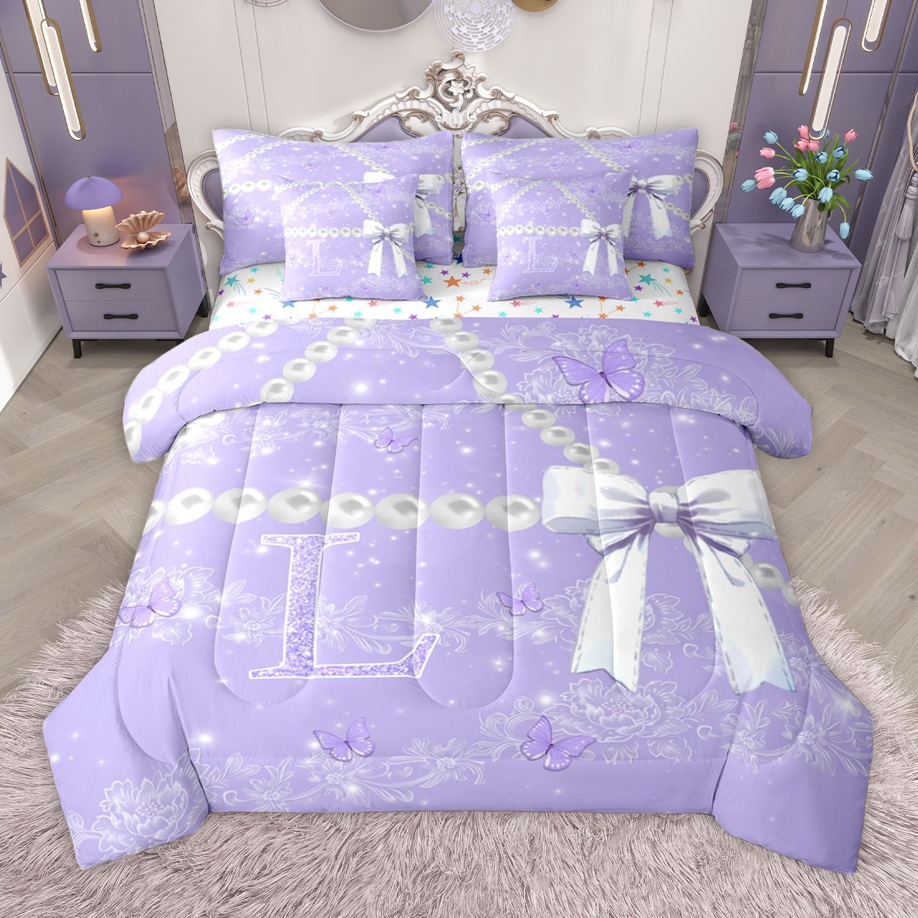 Manfei Initial Alphabet L 7-Piece Bedding Comforter Set for Kids Teens ...