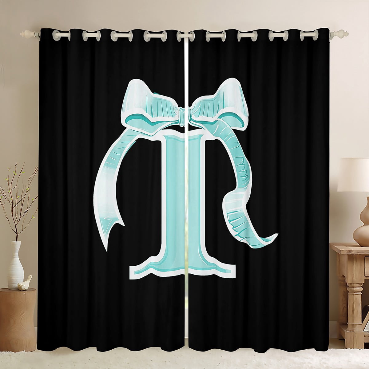 Manfei Initial I Letter Blackout Curtains Set of 2 (52x84 Each) for Kid ...